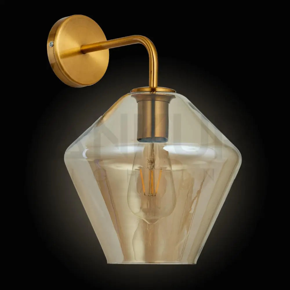ANKUR PEAR WALL LIGHT WITH AMBER/COGNAC GLASS AND ANTIQUE BRASS FINISH ...